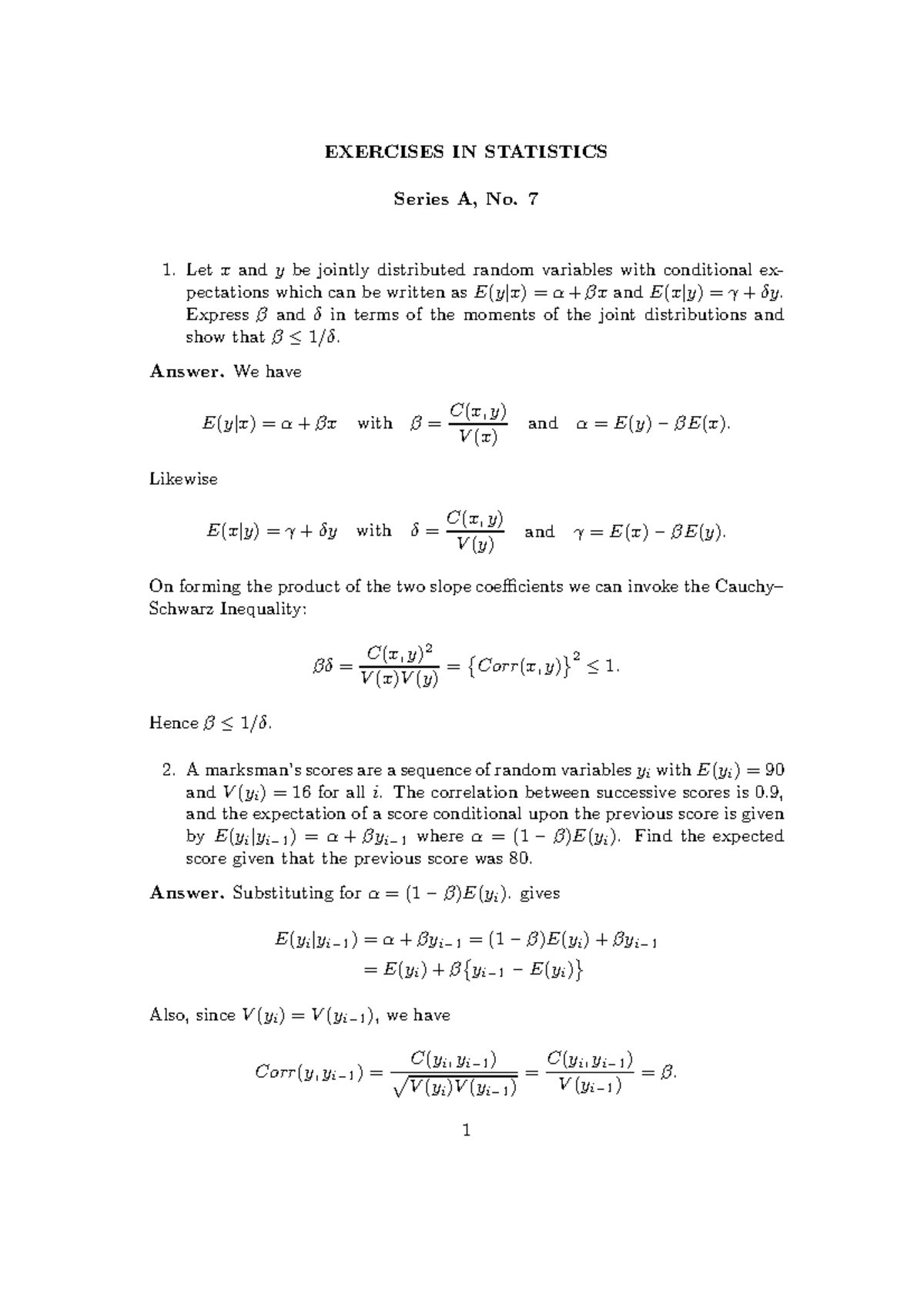 Correlation and Regression exercise 7 q&a - EXERCISES IN STATISTICS ...