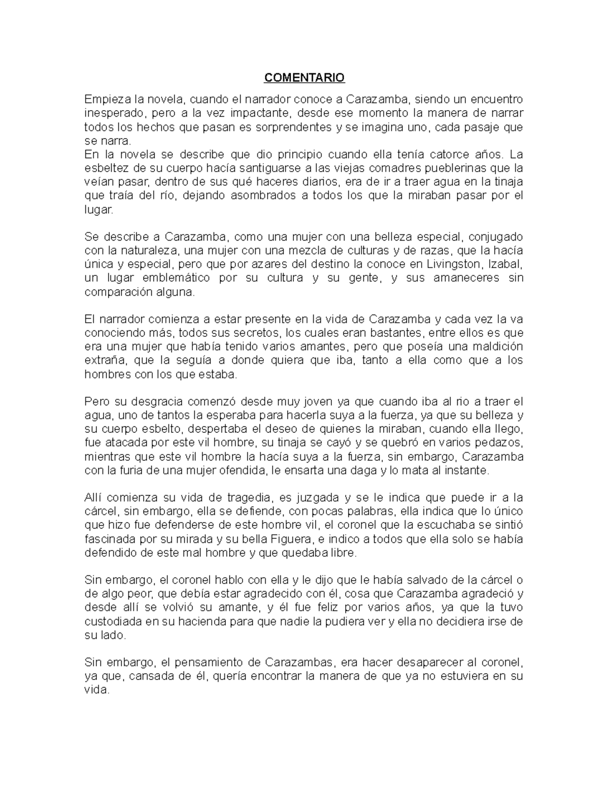 Comentario Personal del libro de carazamba - COMENTARIO Empieza la ...