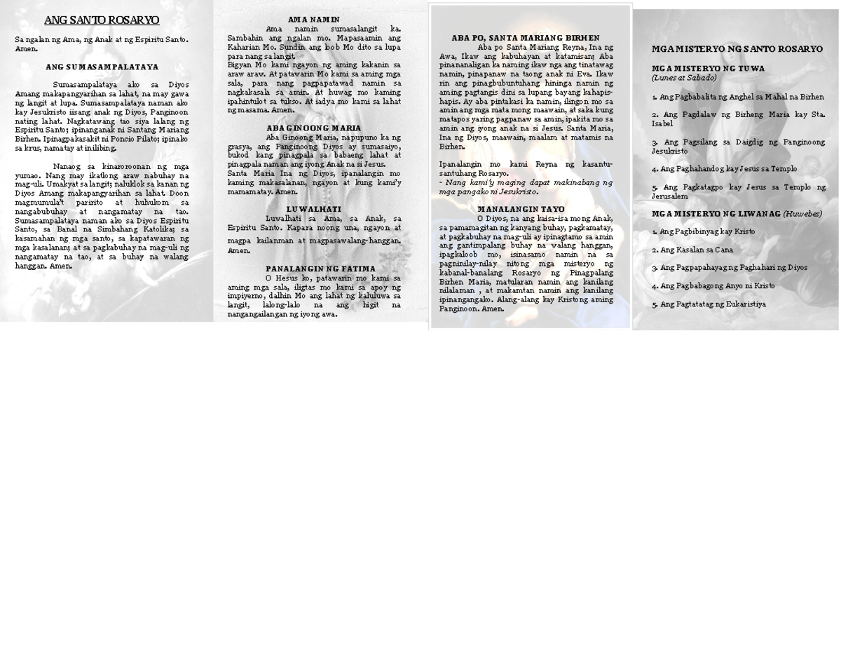 ANG Santo Rosaryo-guide - ANG SANTO ROSARYO Sa ngalan ng Ama, ng Anak ...