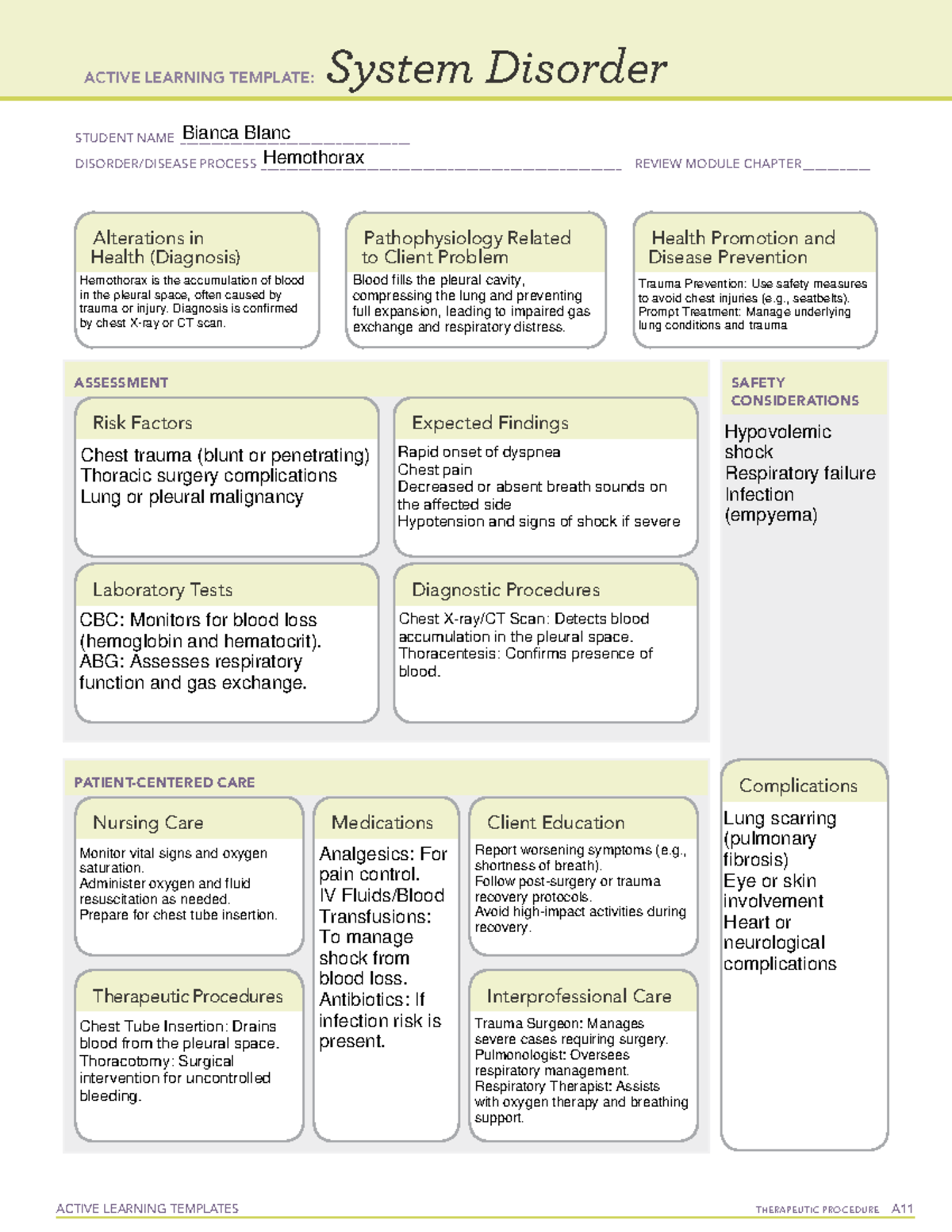 Active Learning Template sys Hemothorax - ACTIVE LEARNING TEMPLATES ...