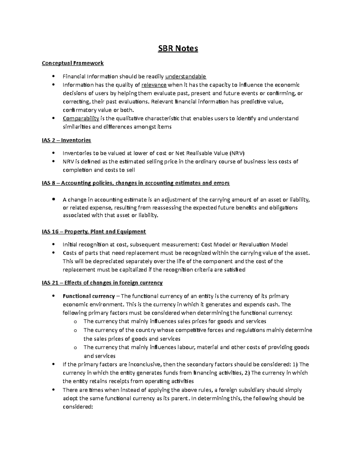 SBR Notes - A summary of the most important IAS and IFRS Standards ...