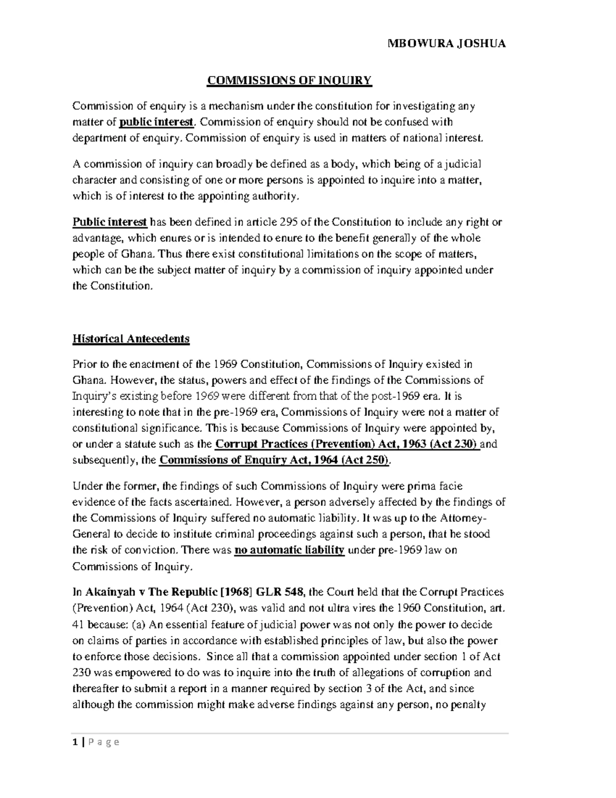 Commissions OF Inquiry - COMMISSIONS OF INQUIRY Commission of enquiry ...