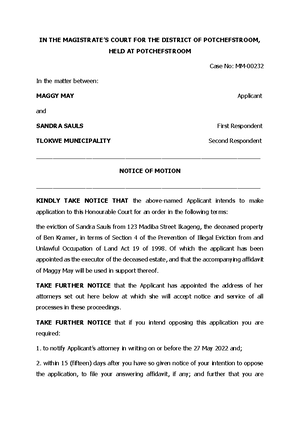 Application Notice of Intention to Oppose - Notice to Oppose IN THE ...