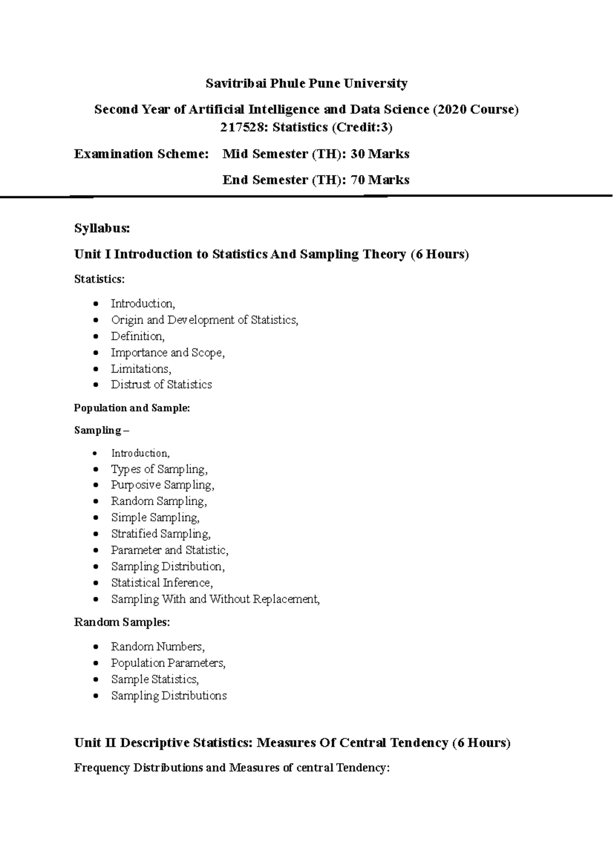 SPPU AI&DS 217528: Statistics Syllabus for Sem-4 Exam - Studocu