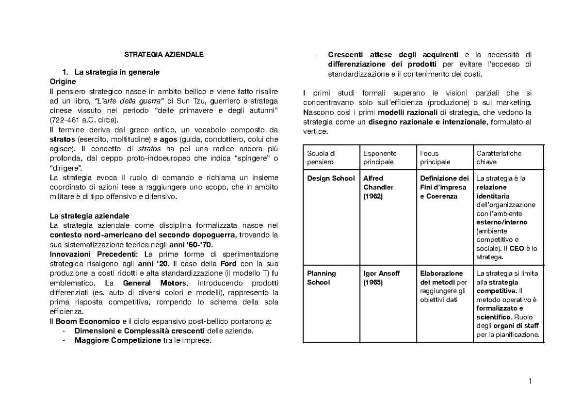 Strategia Aziendale: Appunti di Lezione e Riflessioni - Studocu