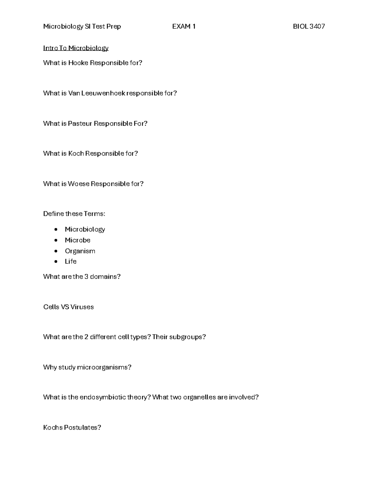 BIOL 3407 Microbiology Exam 1 Test Prep Review Guide - Studocu