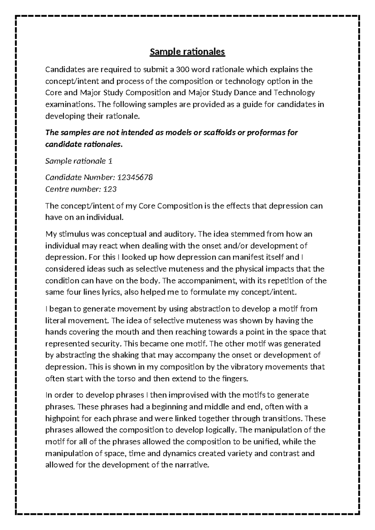 Core Study Dance & Tech: Sample Rationales for Composition - Studocu