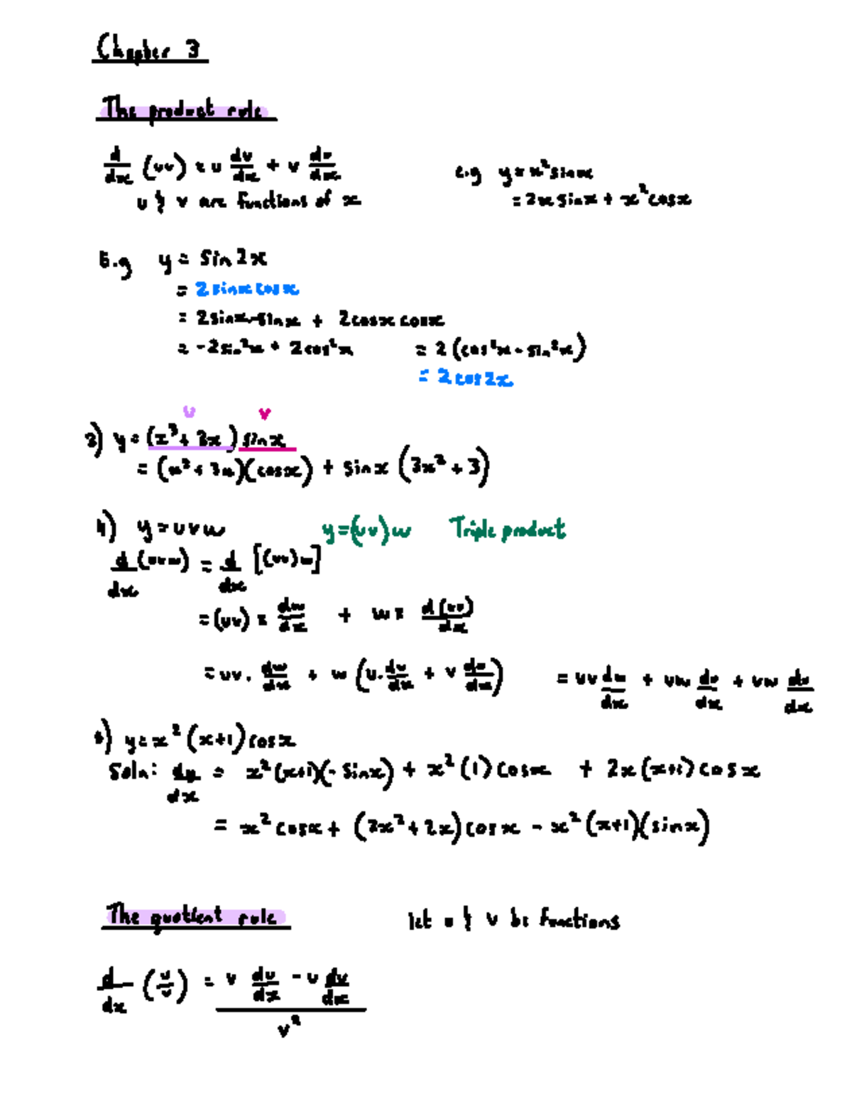 Calculus (MATH 101) Chapter 3 - Product and Quotient Rules Summary ...
