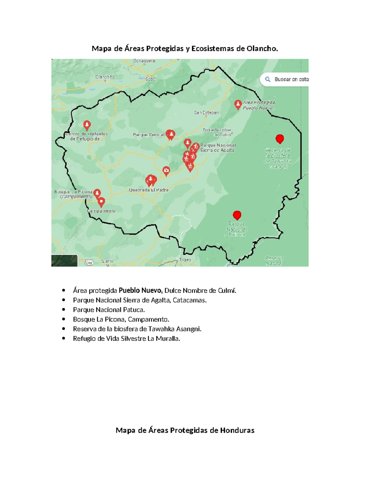 Mapas de Áreas Protegidas en Olancho y Honduras - Studocu