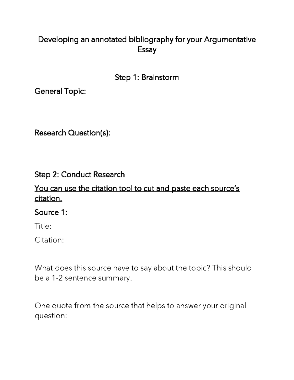 ENG 101: Annotated Bibliography for Argumentative Essay - Studocu