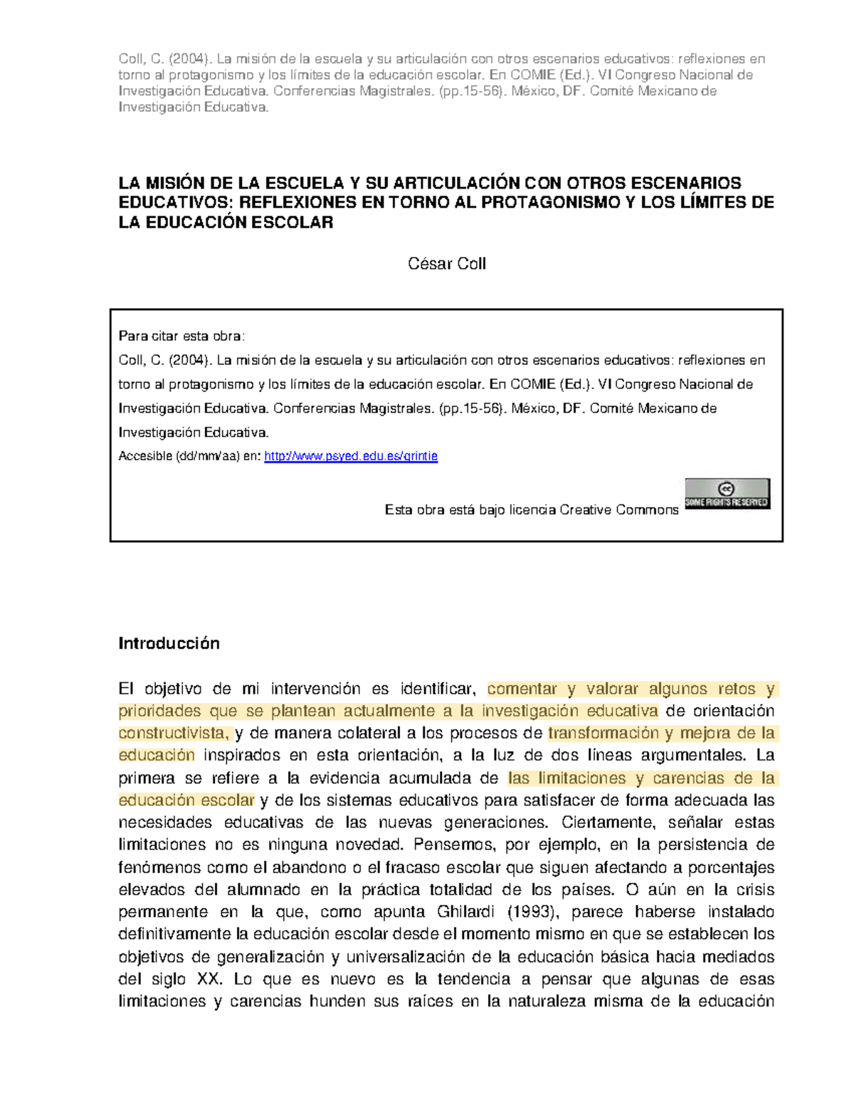 La Misión de la Escuela y su Articulación con Escenarios Educativos ...