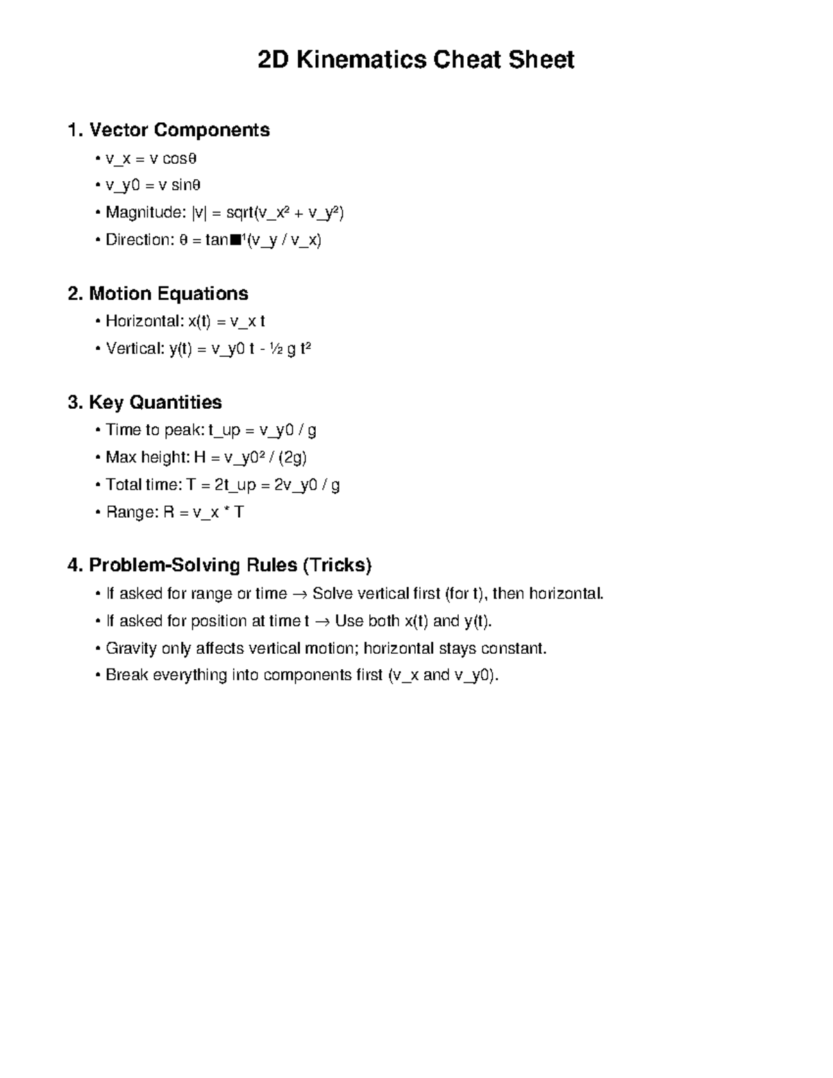 2D Kinematics Cheat Sheet: Key Equations & Concepts - Studocu