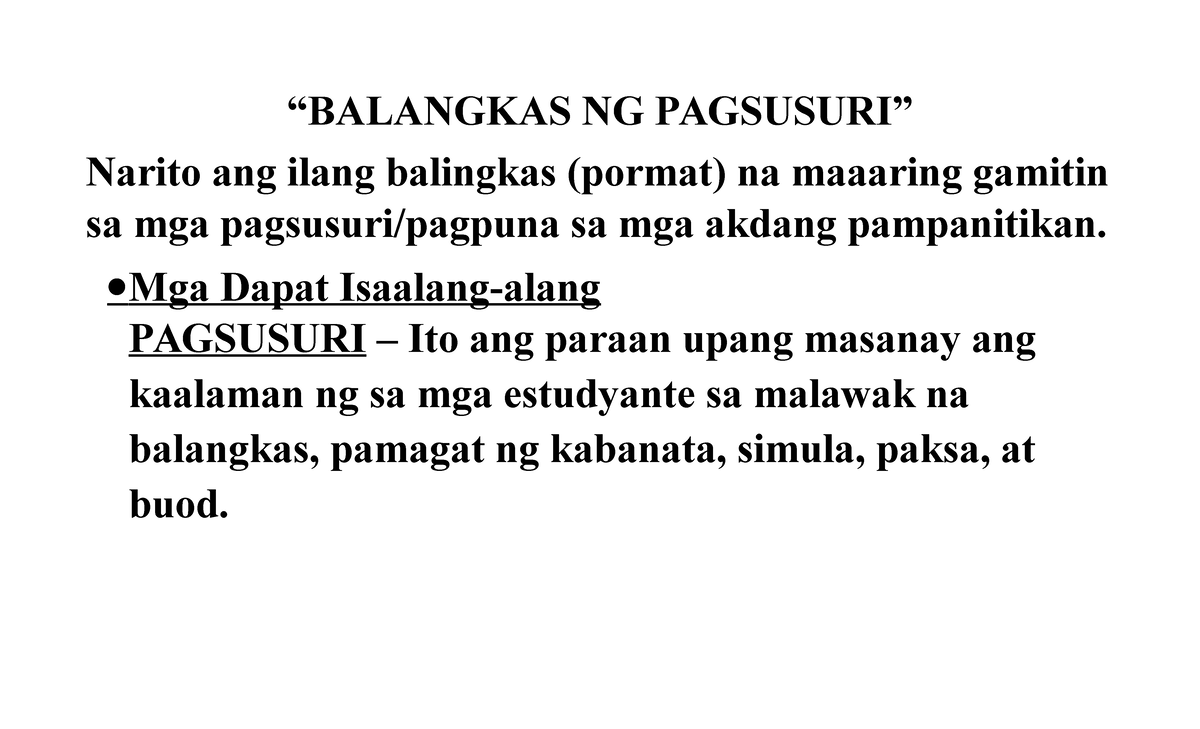 Balangkas ng Pagsusuri sa Panitikan 3: Pagsusuri at Puna - Studocu