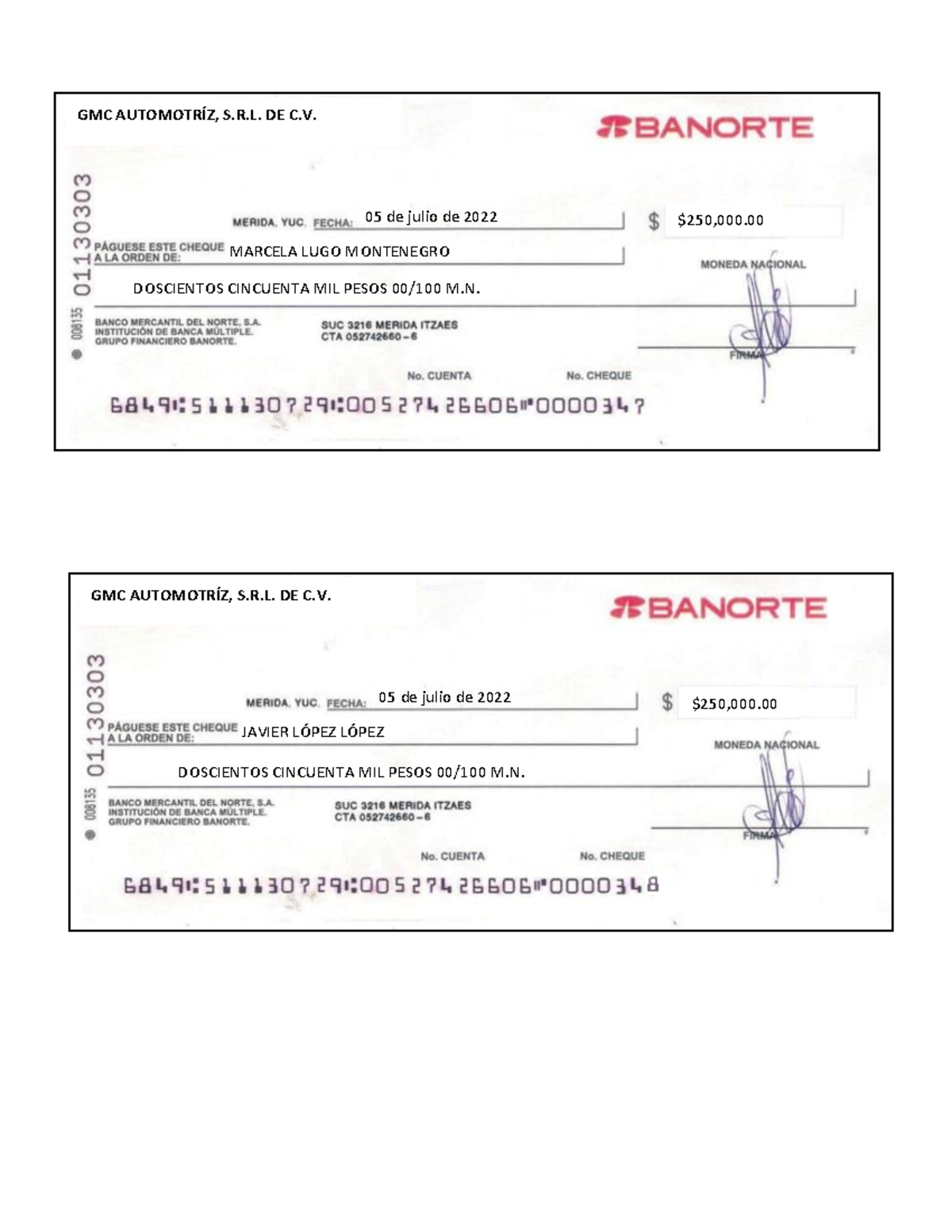 Cheques Copias - Criminología - GMC AUTOMOTRÍZ, S.R. DE C. 05 de julio ...