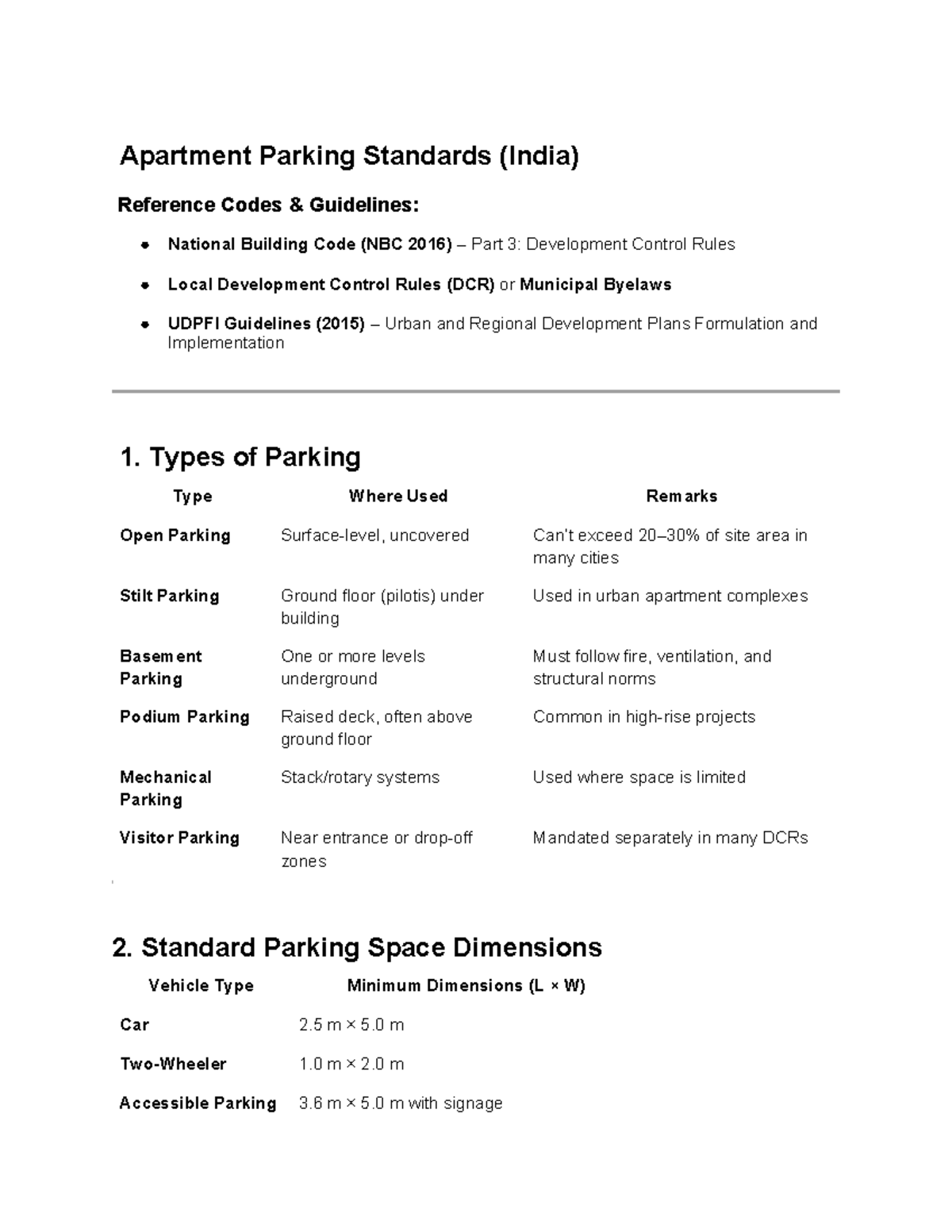 Apartment Parking Standards: NBC 2016 & DCR Guidelines in India - Studocu