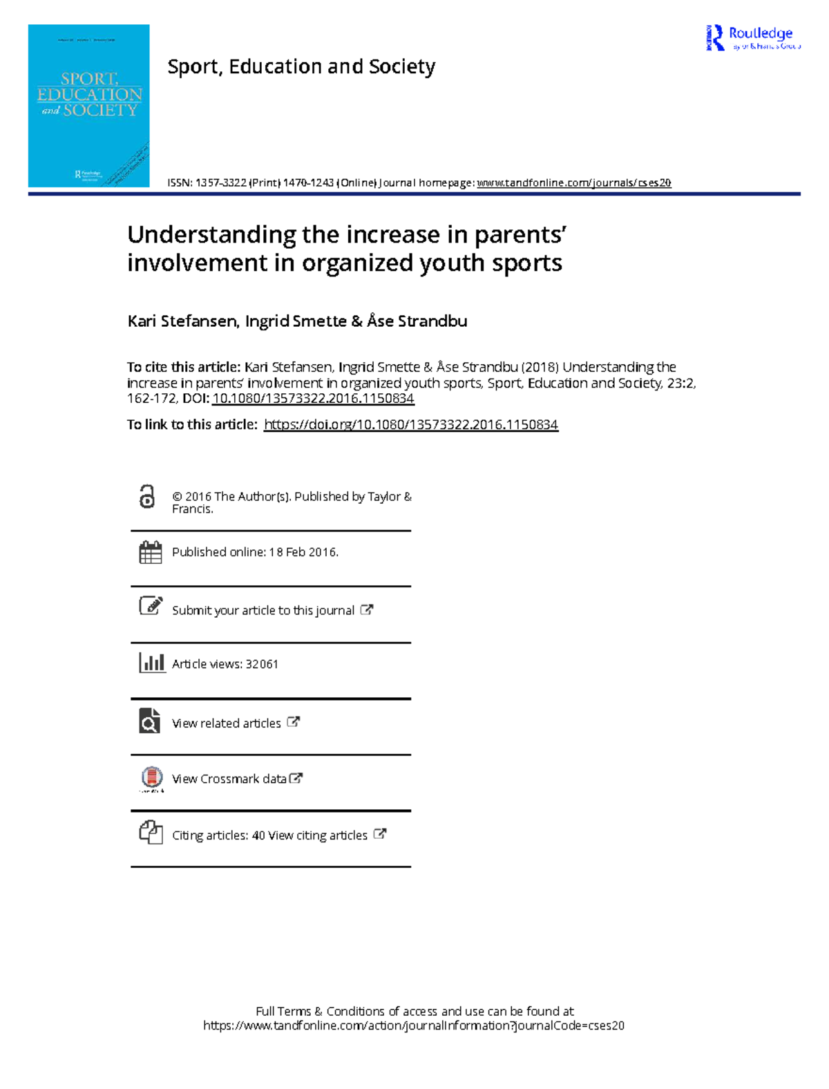Understanding Youth Sports Involvement: A Study on Parental Roles - Studocu