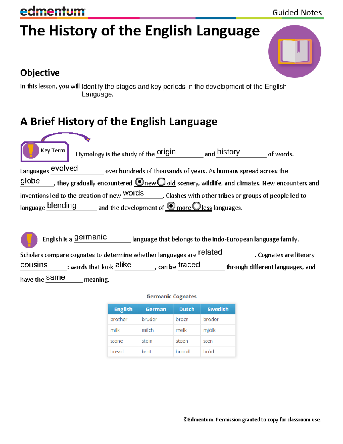 The History of the English Language Guided Notes - The History of the ...