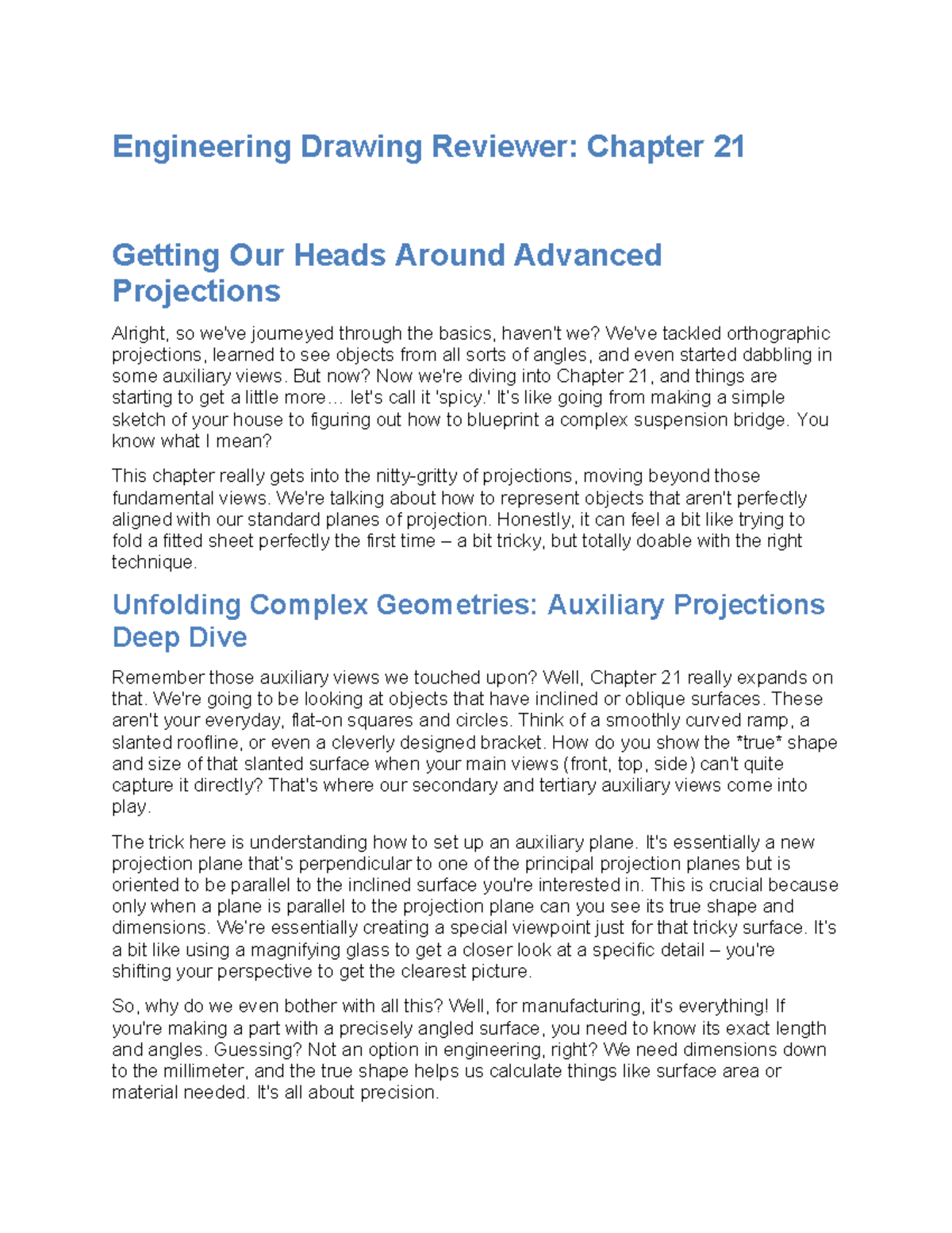 Engineering Drawing Review: Ch 21 Advanced Projections Insights - Studocu