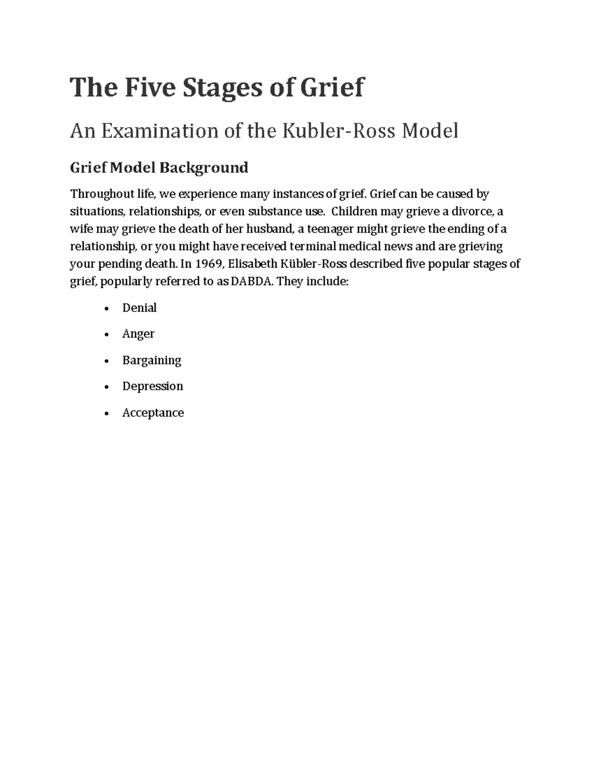 Grief Group: Understanding the Five Stages of Grief Model - Studocu