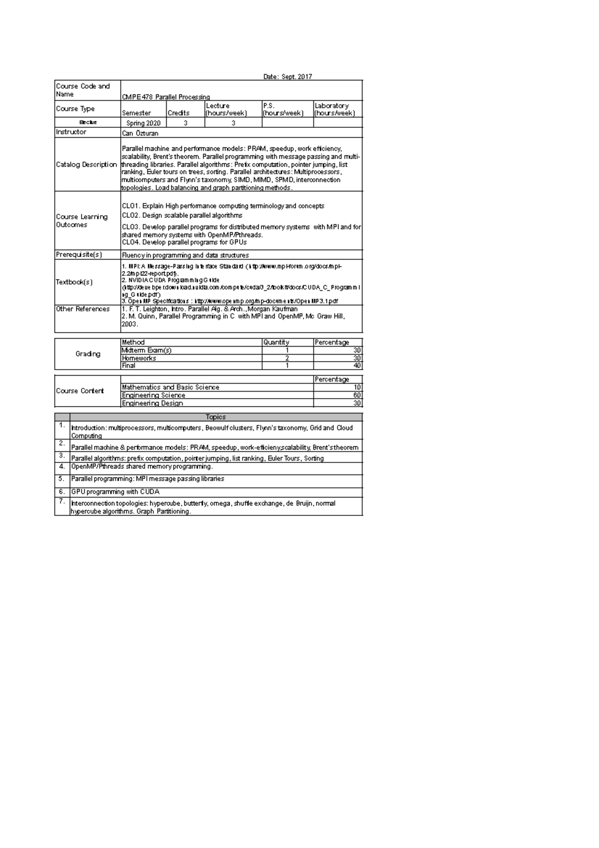 CMPE 478 Parallel Processing Lecture Syllabus - Spring 2020 - Studocu