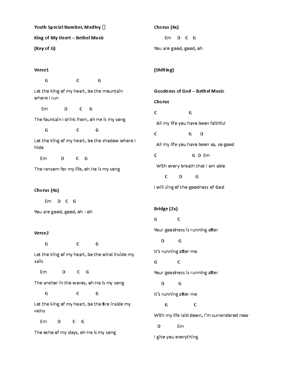 Youth Special Number Chords - Youth Special Number, Medley Chorus (4x ...