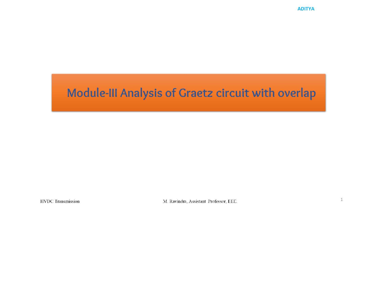 HVDC Unit-2: Analysis of Graetz Circuit with Overlap - Studocu