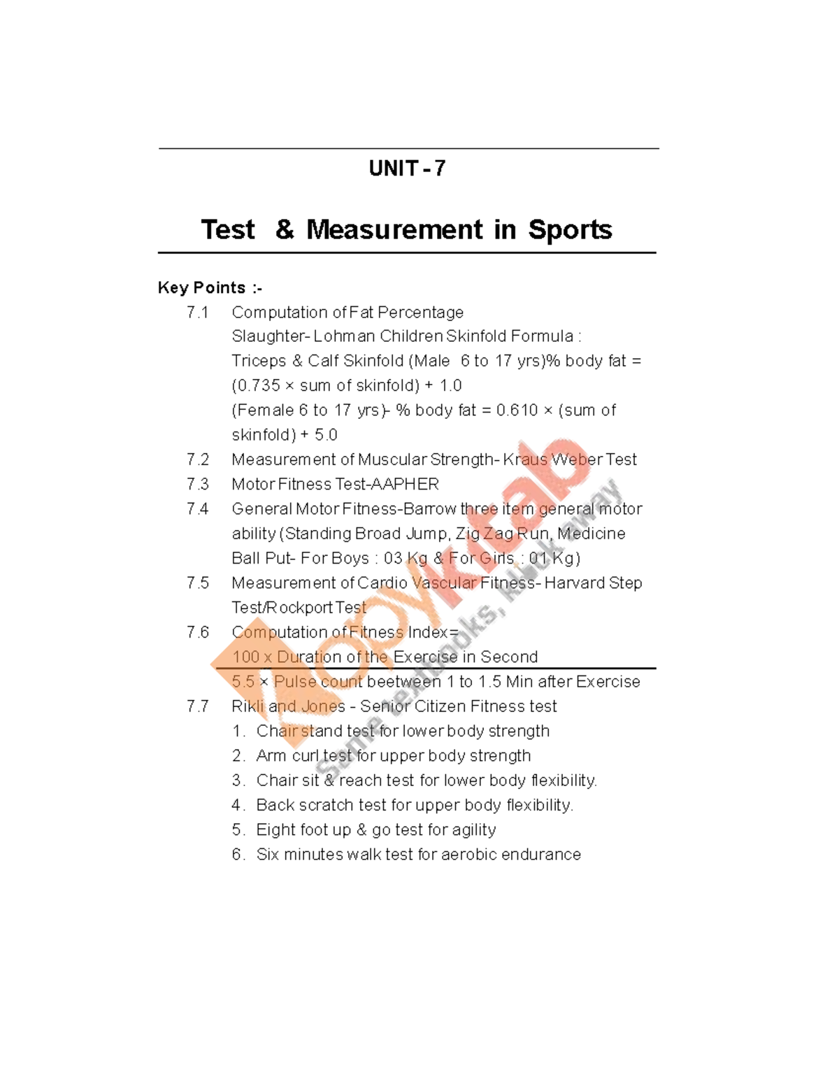 12 Physical Education Chapter 7: Tests & Measurements in Sports - Studocu