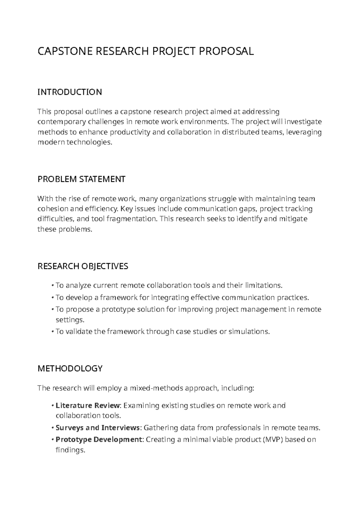 CAPSTONE RESEARCH PROJECT PROPOSAL ON REMOTE WORK CHALLENGES - Studocu