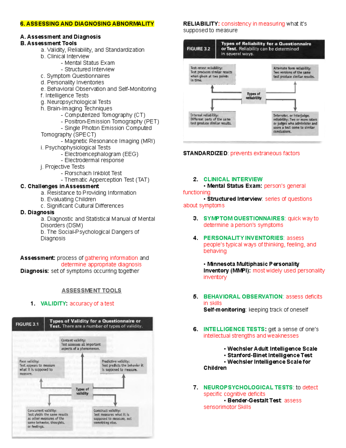 Abnormal Psychology - Reviewer Summative 2 - 6. ASSESSING AND ...