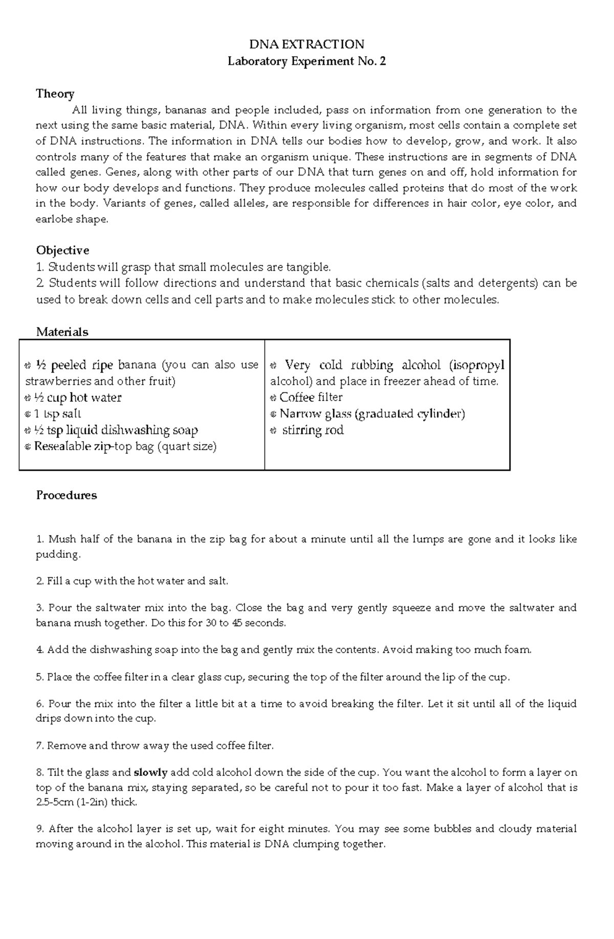 DNA Extraction Lab Experiment No. 2: Understanding Genetic Material ...