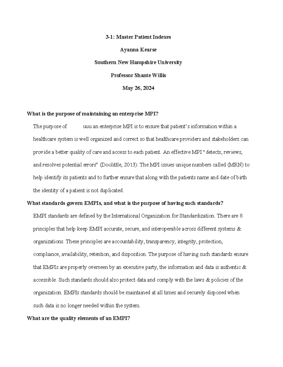 Master Patient Indexes: Importance and Standards (HCM 301) - Studocu