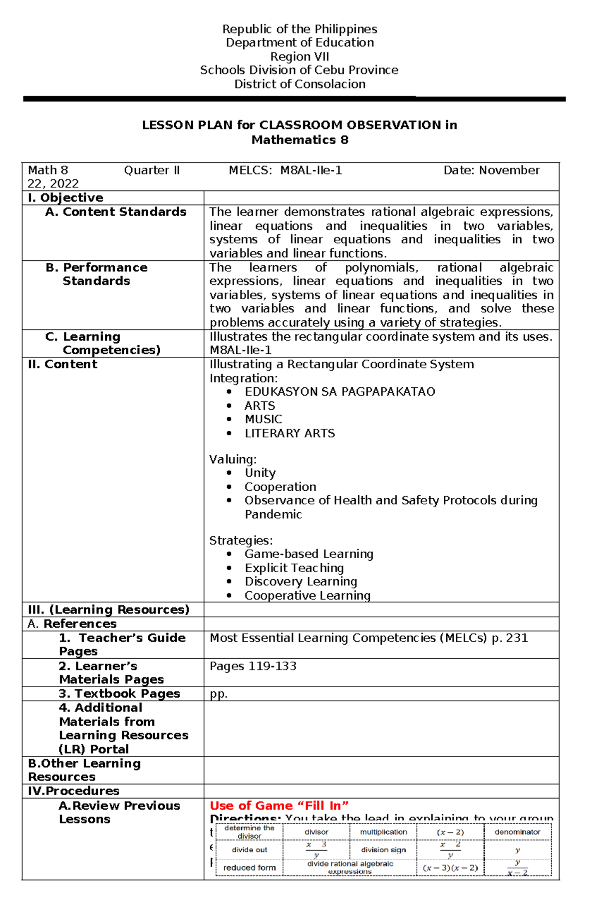 CO.math 8 DLP - Mathematics 8 Lesson Plan for Classroom Observation ...