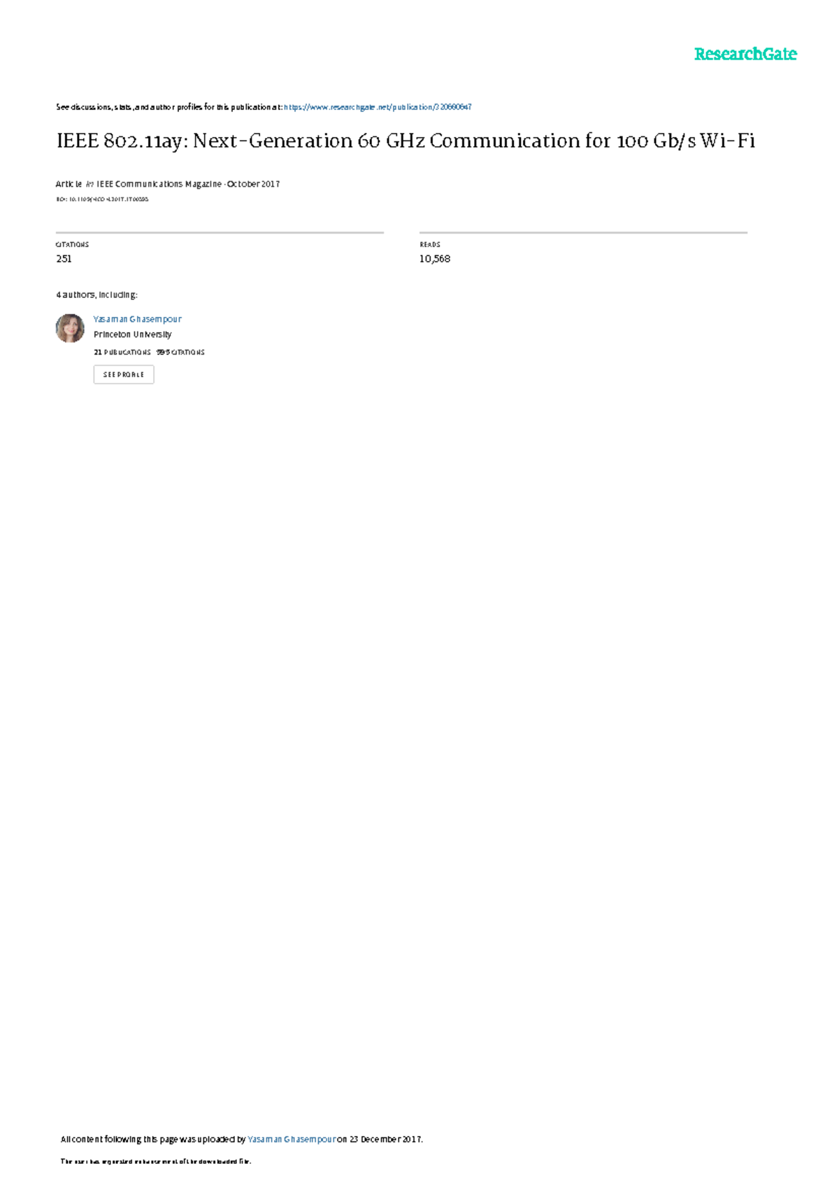 IEEE 802.11ay: Advancements in 60 GHz Wi-Fi for 100 Gb/s Communication ...
