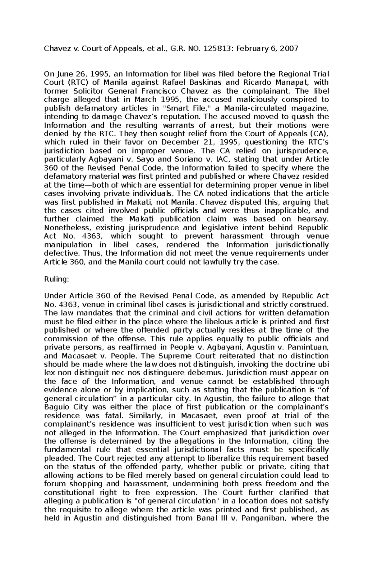 Alva v. Court of Appeals: G.R. No. 157331 Case Analysis (2006) - Studocu