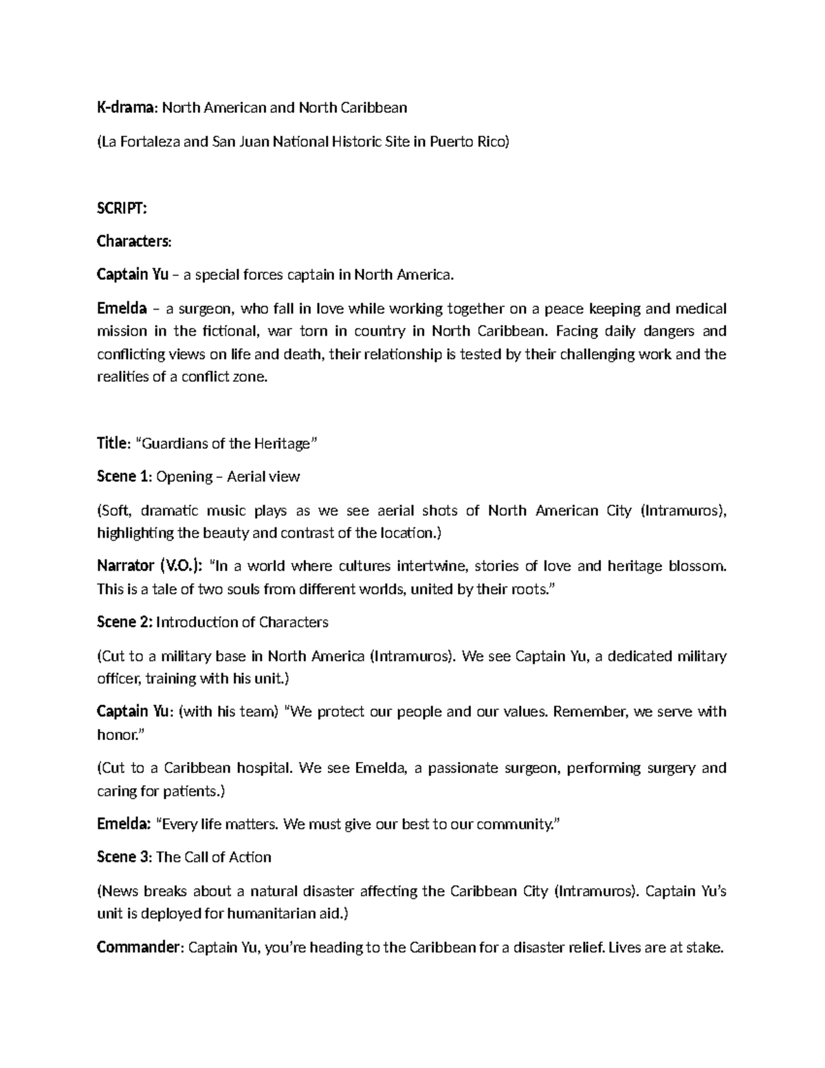 Elective Script: Love and Duty in North Caribbean Conflict Zone - Studocu