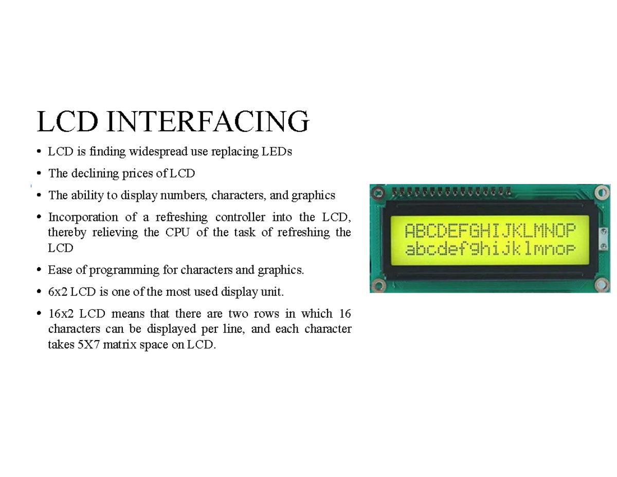 16 LCD 25 01 2025 - LCD-8051 - LCD INTERFACING LCD is finding widespread use replacing LEDs The ...
