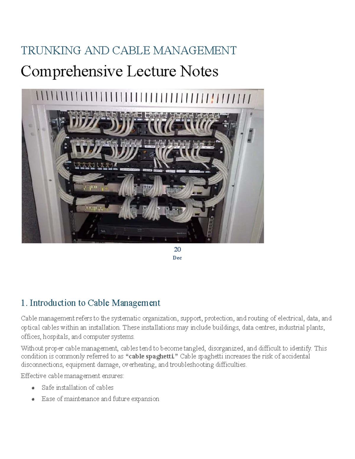 TRUNKING AND CABLE MANAGEMENT: Comprehensive Lecture Notes - Studocu