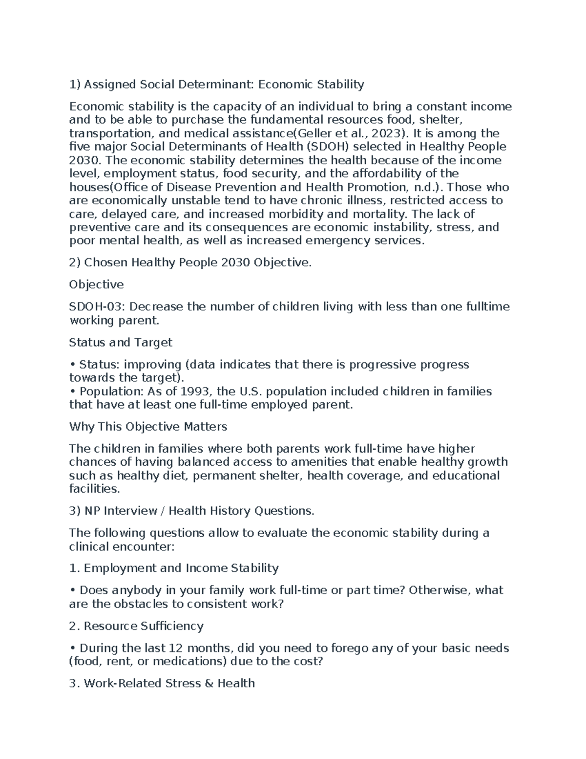 Economic Stability and Health: Insights from 509 Week 1 Discussion ...