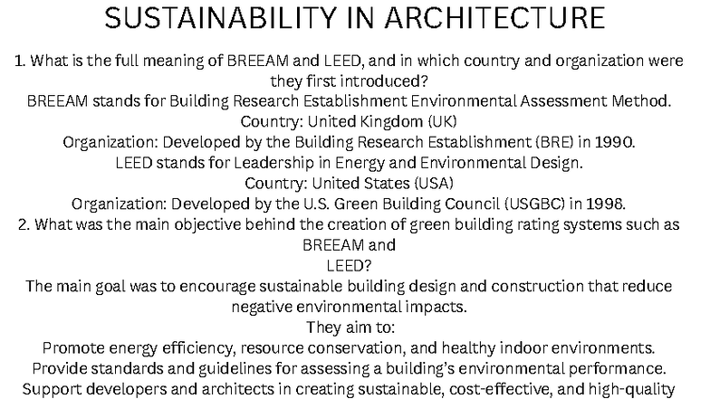 SUSTAINABILITY IN ARCHITECTURE: BREEAM & LEED Overview - Studocu