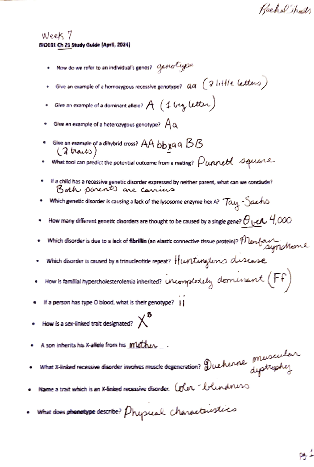 BIO101 Ch 21 Study Guide - Genetics Concepts and Applications - Week 7 ...