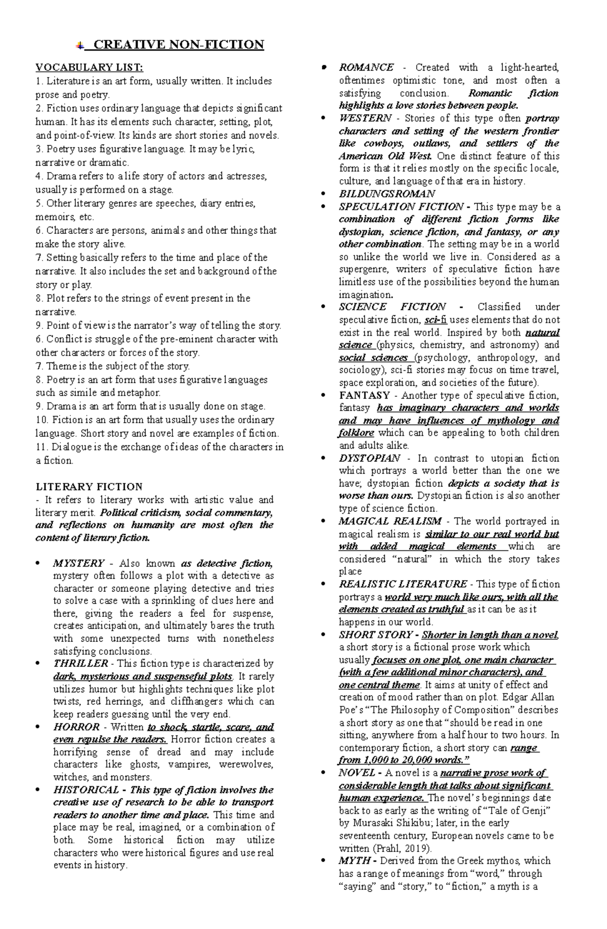 CNF - Midterm Reviewer - CREATIVE NON-FICTION VOCABULARY LIST: Literature is an art form ...