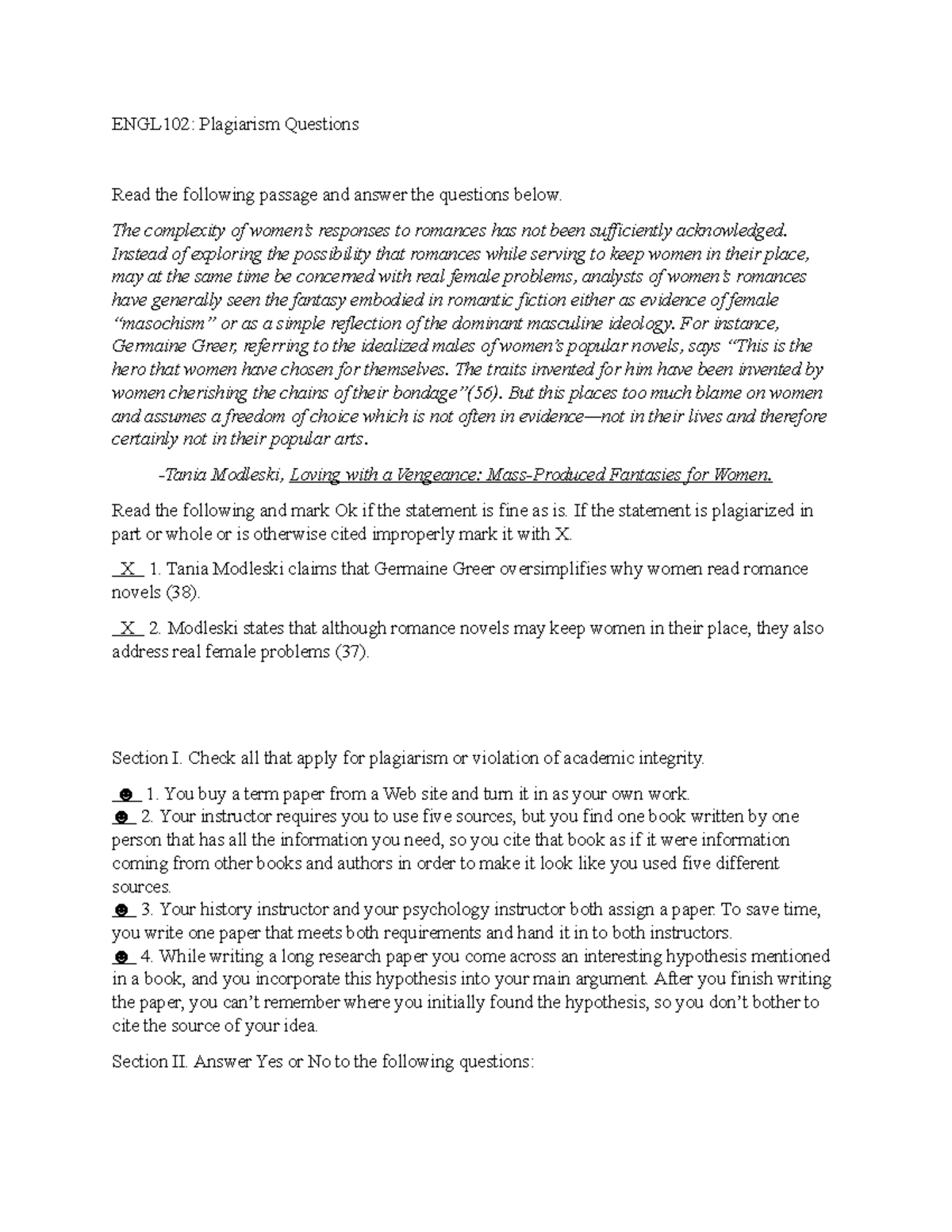 ENGL102: Handout on Plagiarism Assignment and Academic Integrity - Studocu