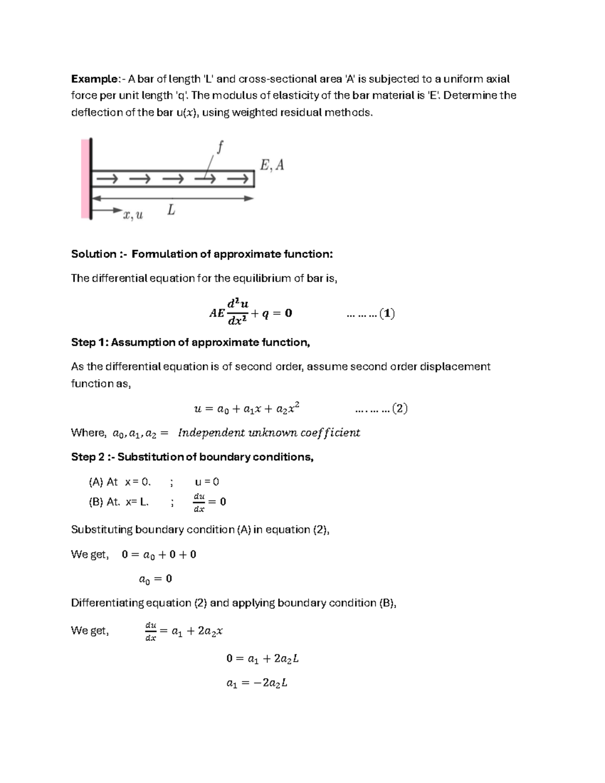 Deflection Analysis of a Bar under Axial Force - FEA ass-WA0006 - Studocu