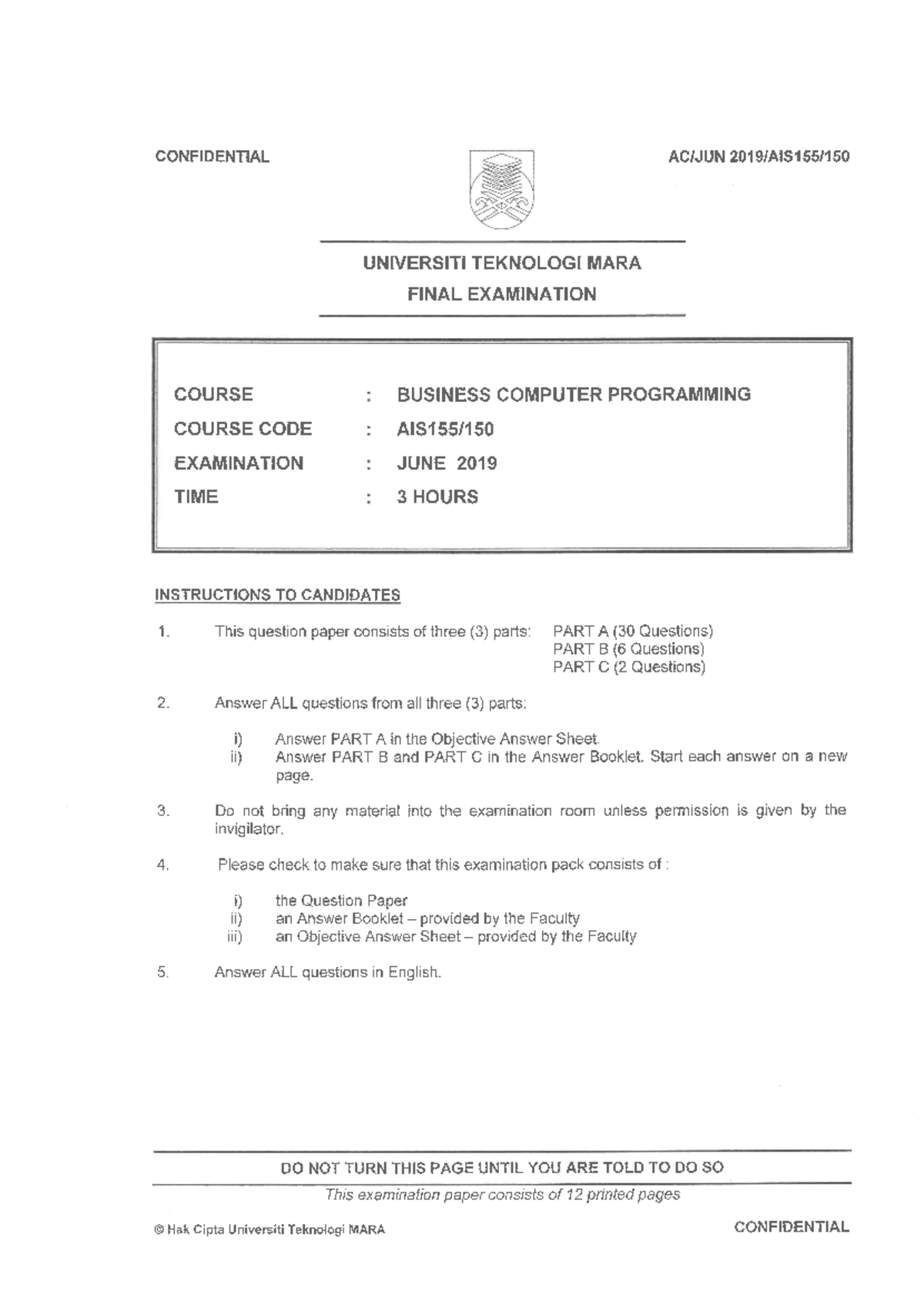 AIS155 Final Exam Study Guide - June 2019 - Studocu