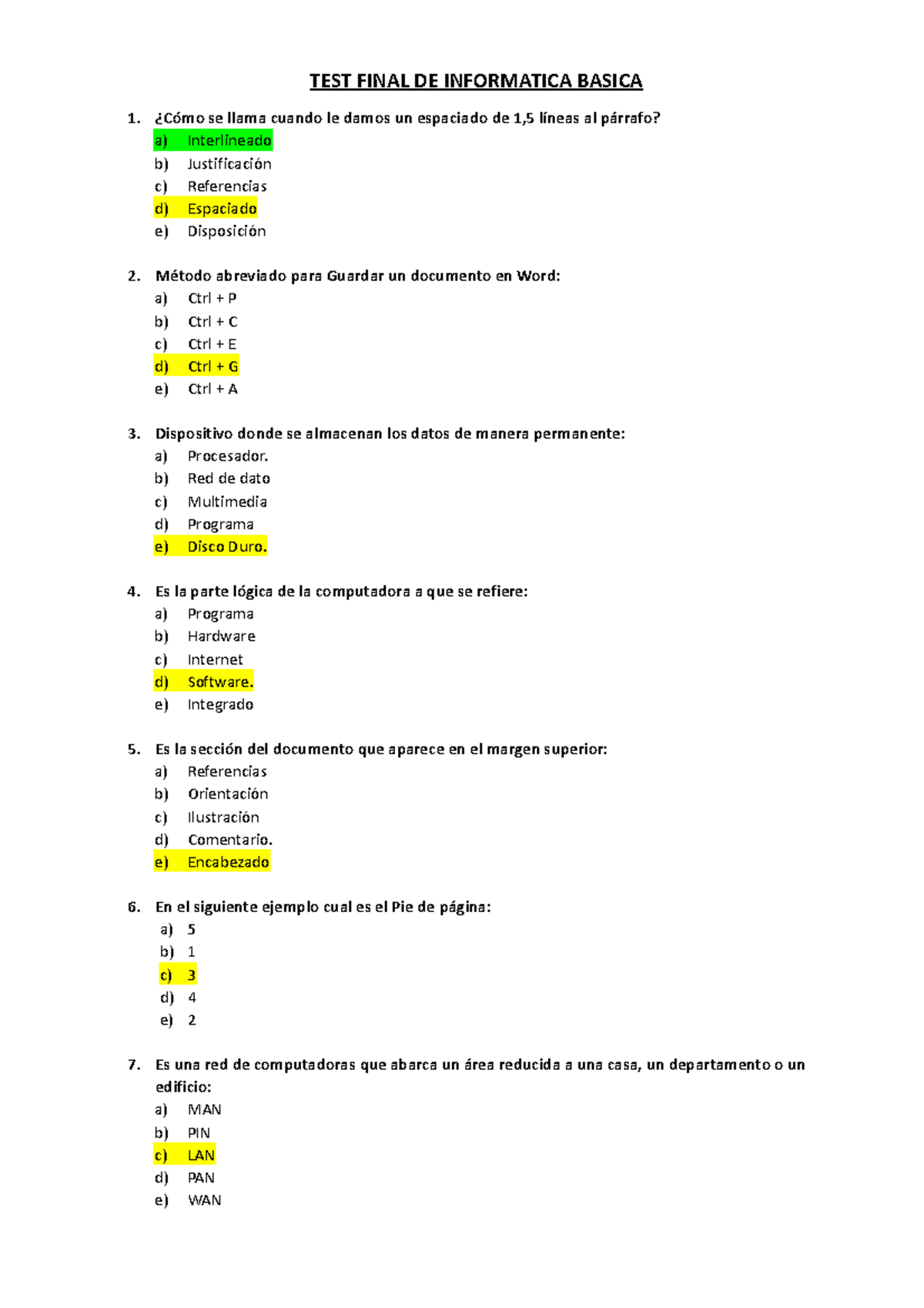 TEST Final DE Informatica Basica - TEST FINAL DE INFORMATICA BASICA ...