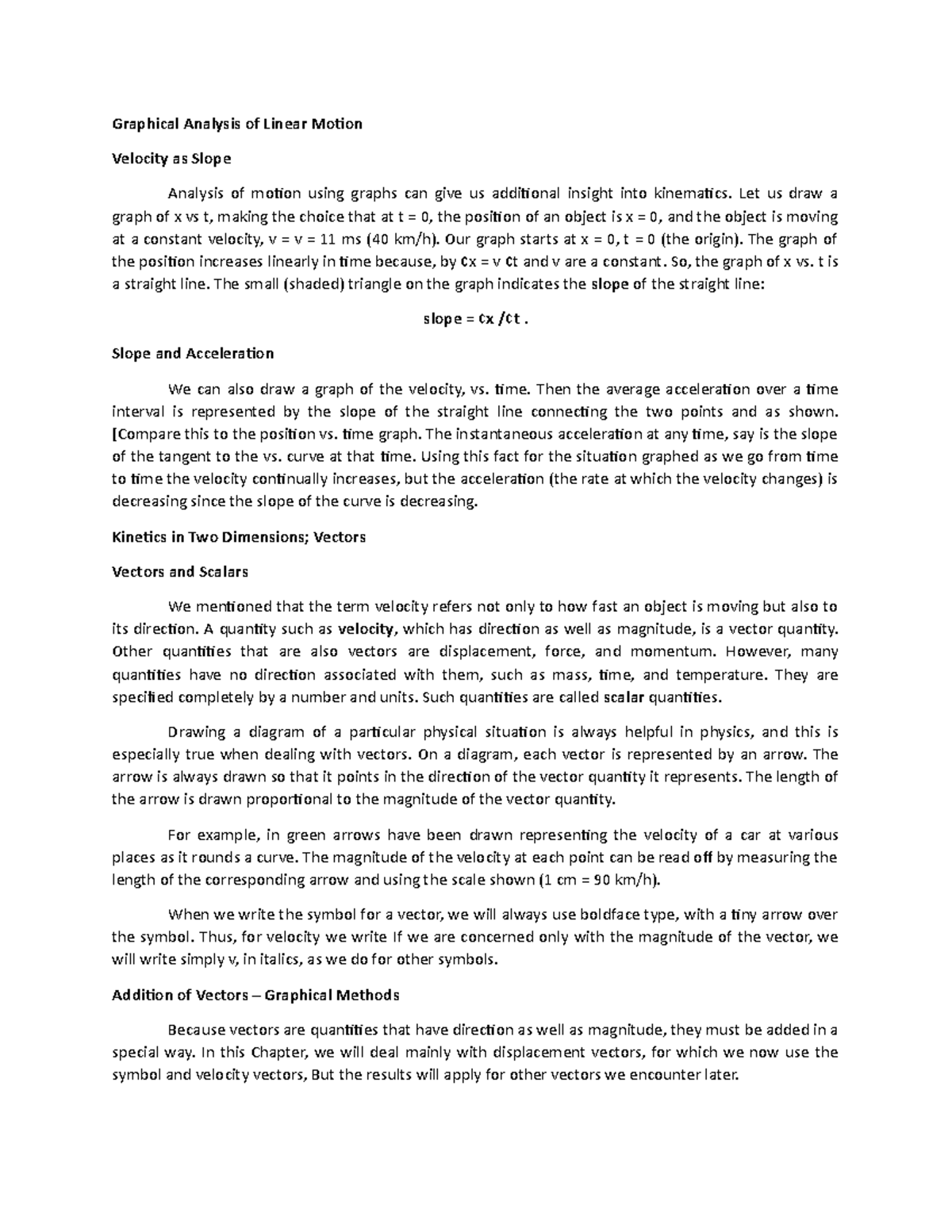 Graphical Analysis of Linear Motion: Velocity, Acceleration & Vectors - Studocu