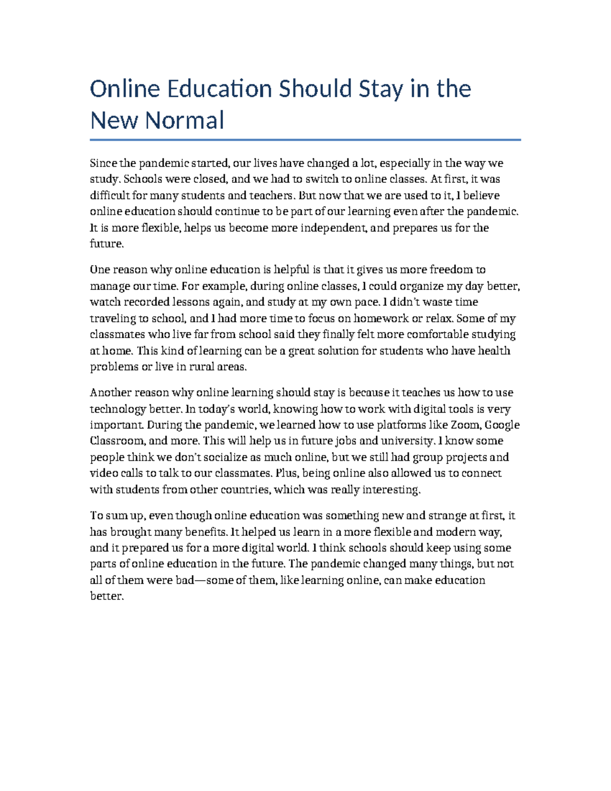 Online Education Essay: Embracing the New Normal Post-Pandemic - Studocu