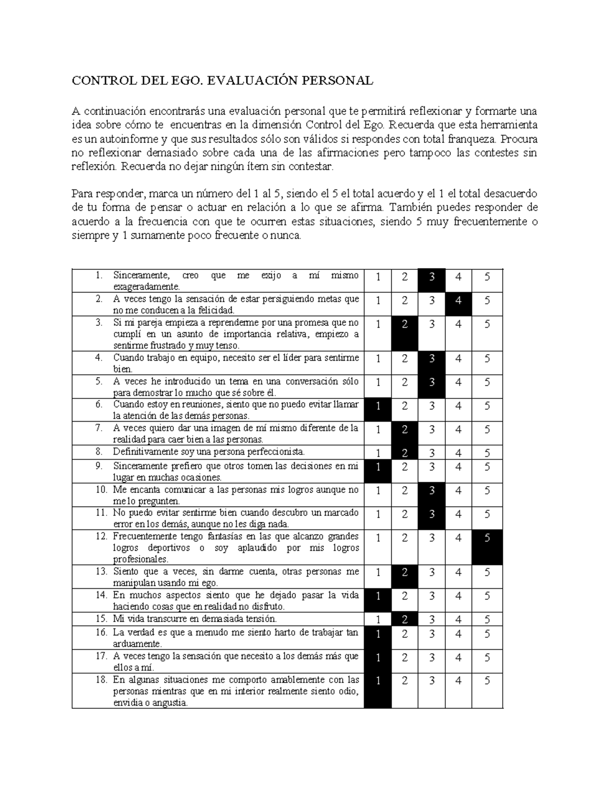 Control del Ego - Evaluación Personal y Reflexión sobre el Ego - Studocu