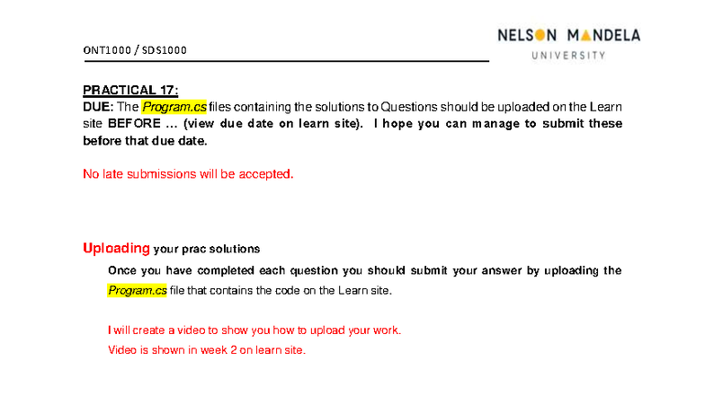 Practical 17: Program.cs Solutions Submission Guidelines - Studocu