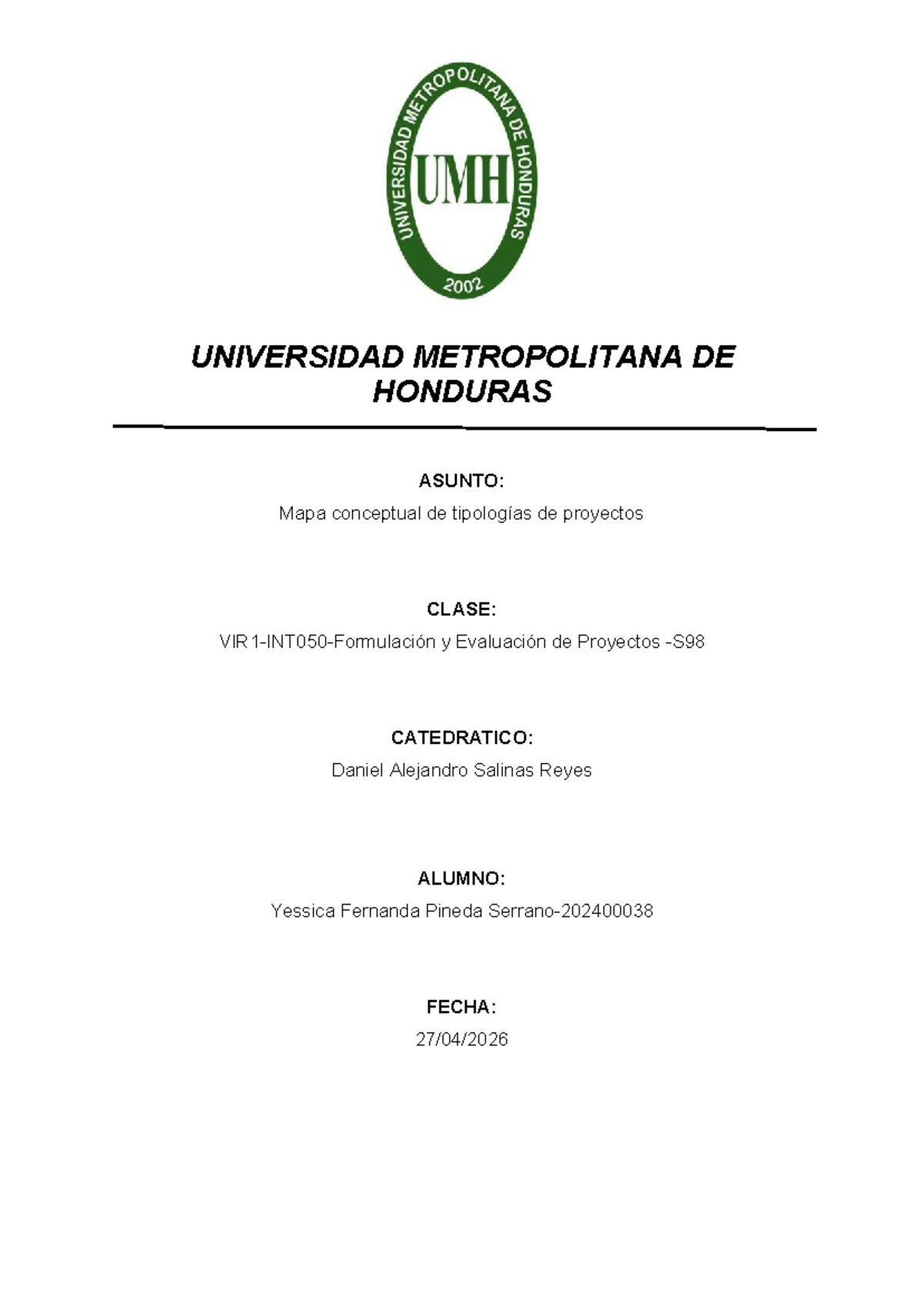 Mapa Conceptual de Tipologías de Proyectos - Evaluación de Proyectos ...